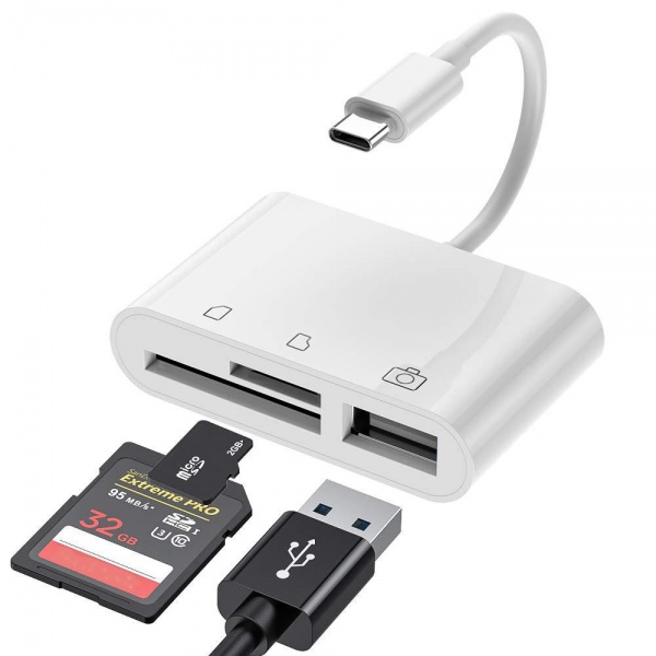 3-in-1 card reader USB-C to SD, Micro SD and USB for PC, Mac, iPad ...